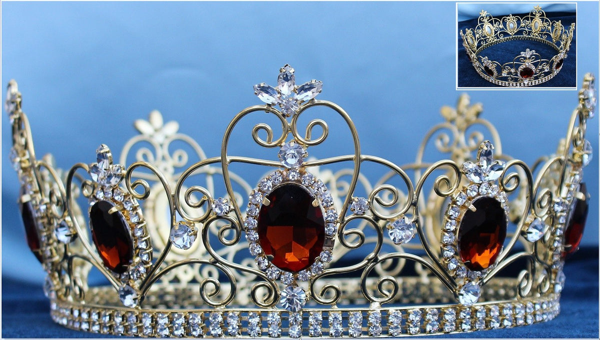 Rhinestone Imperial Celtic Dark Amber Unisex Gold Crystal Crown ...