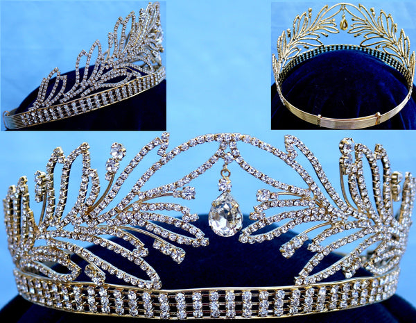 Beauty Pageant Queen Princess, Bridal Gold Rhinestone Crown Tiara ...